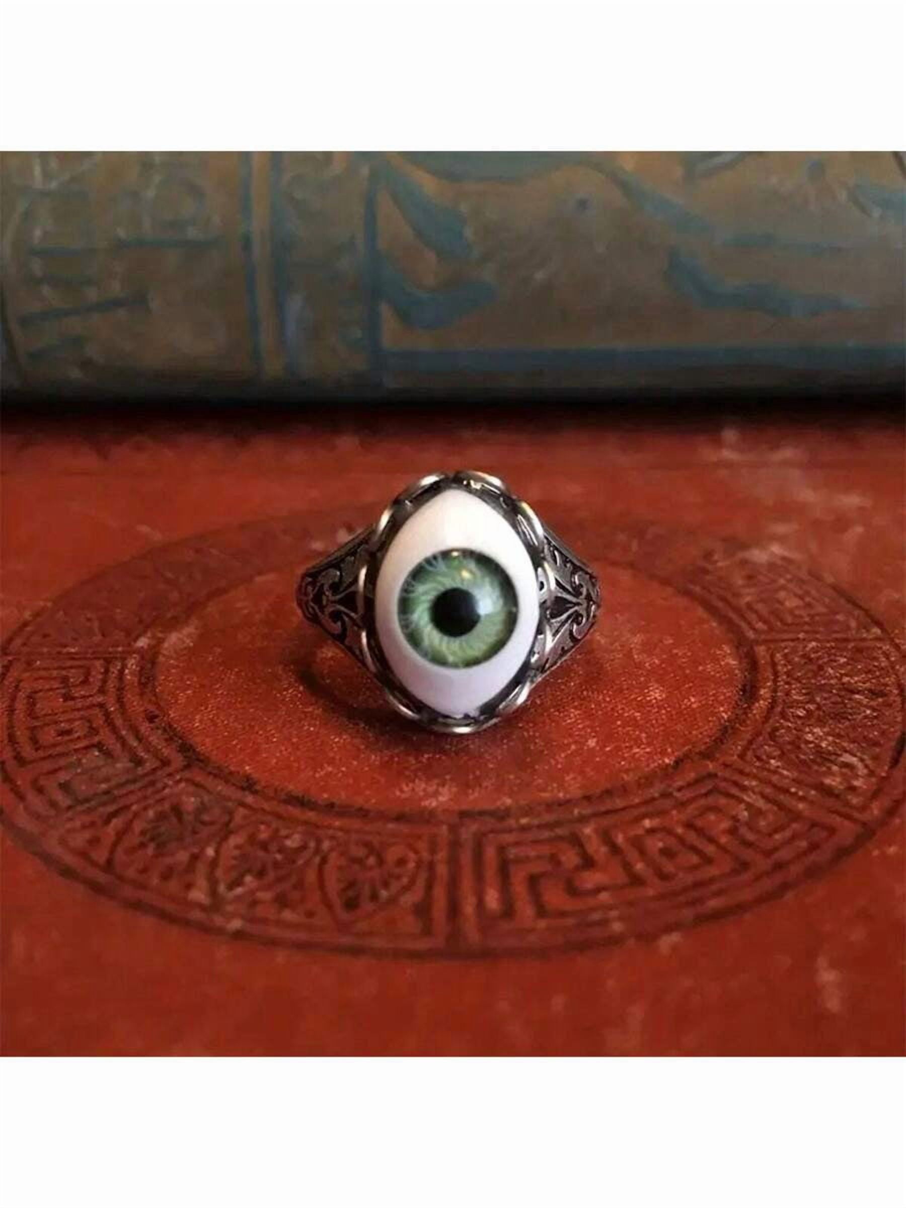 Blue Eye Design Statement Ring With Silvertone Filigree Setting For ...
