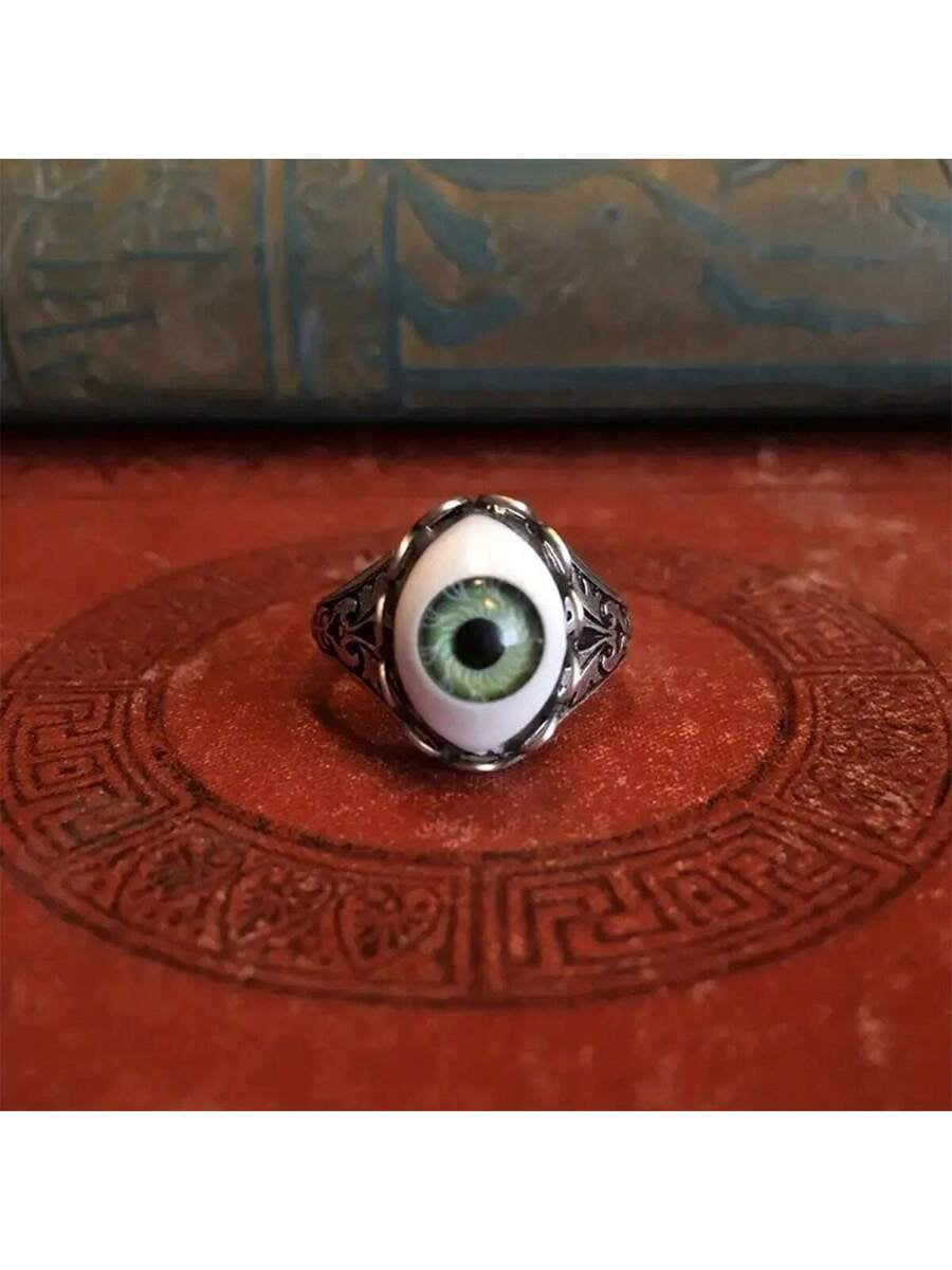 Blue Eye Design Statement Ring With Silvertone Filigree Setting For ...