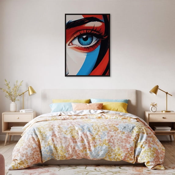 Blue Eye Wall Art Poster Bold Modern Face Close Up Red And Abstract ...