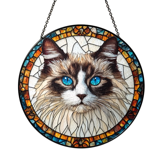 Blue Eyed Cat Window Hanging Decor, Stained Glass Style Fantasy Animal ...
