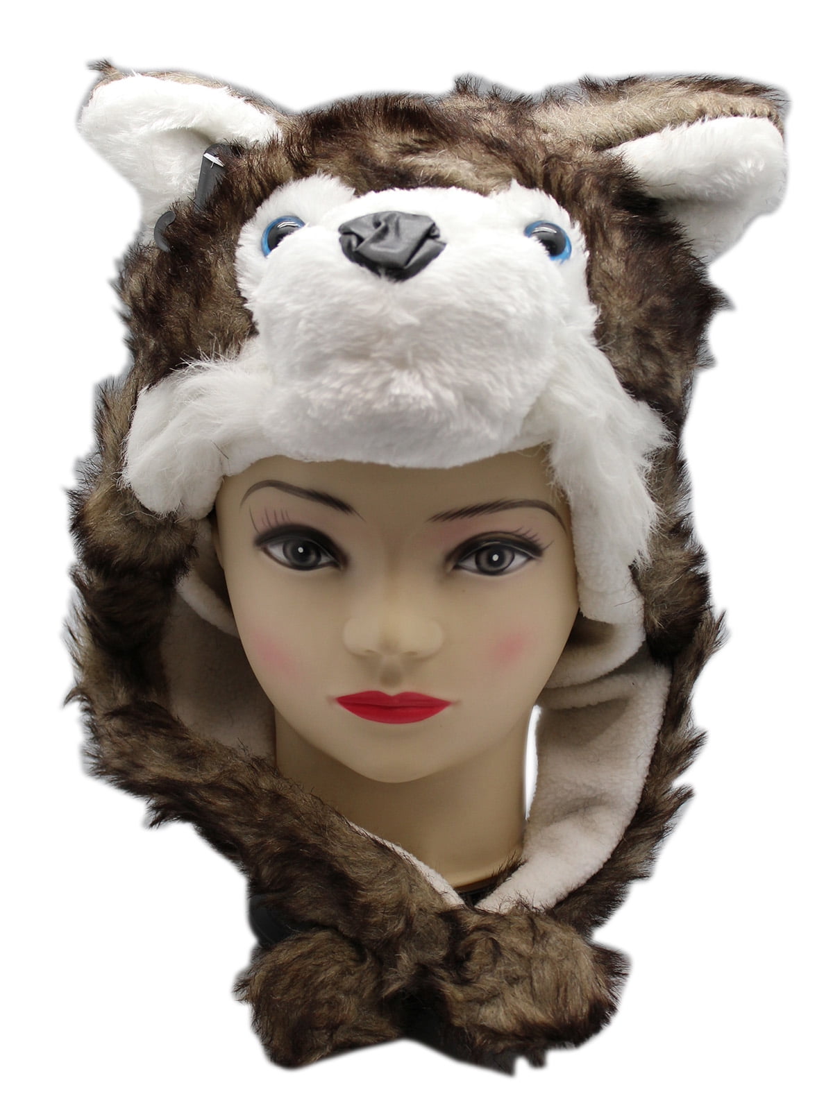 Blue Eyed Husky Plush Hat With Dangling Poms - Husky Winter Hat ...