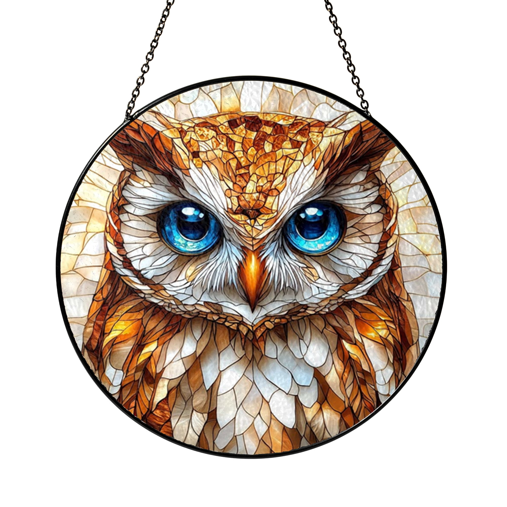 Blue Eyed Owl Stained Glass Style Suncatcher – Window Hanging Art ...