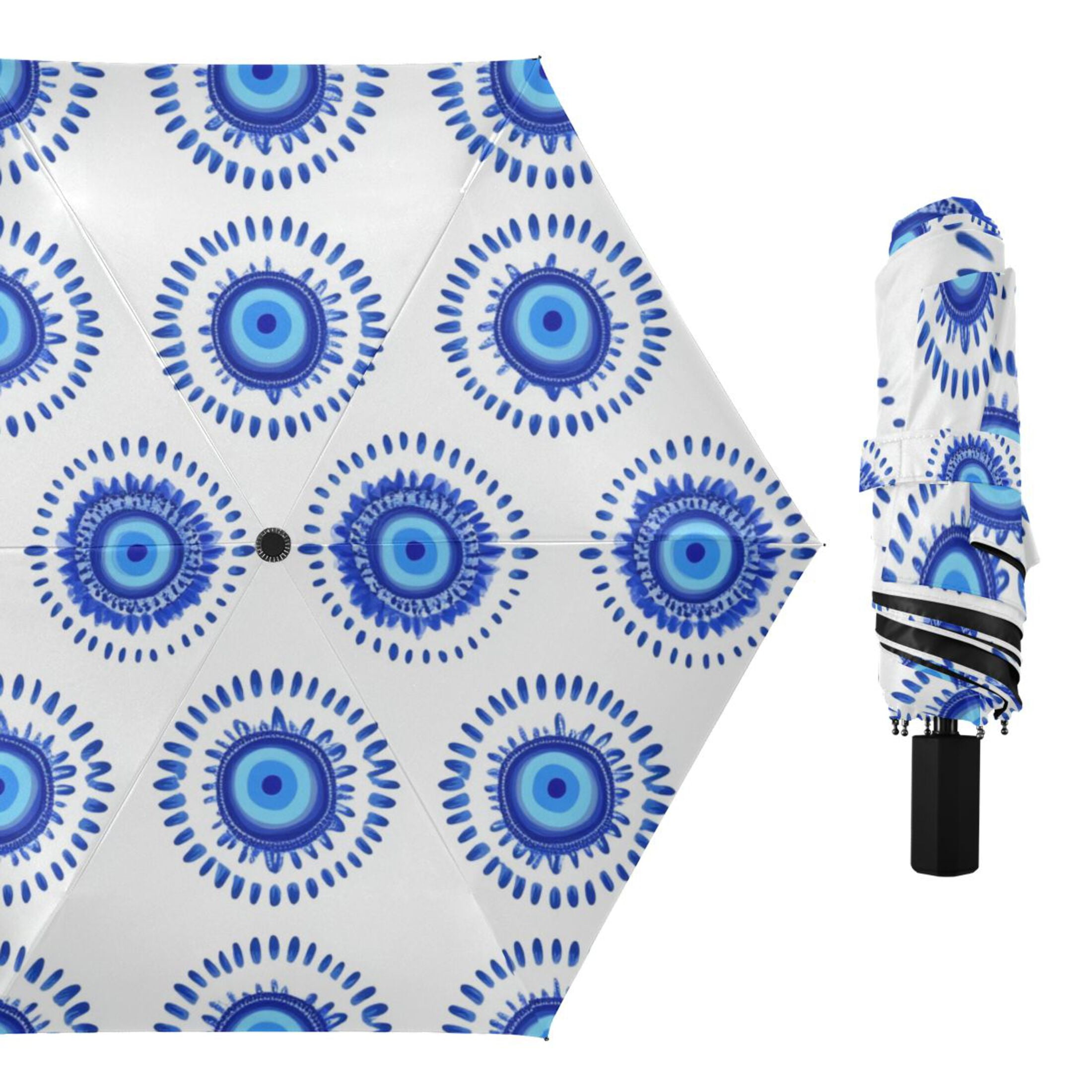 Blue Eyes All Weather Umbrella Triple Folding Parasol 6 Ribs UV ...