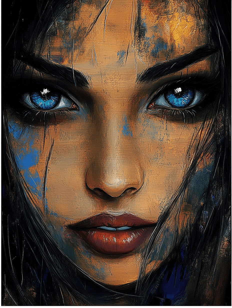Blue Eyes Woman Abstract Canvas Painting，Suitable for Living Room ...