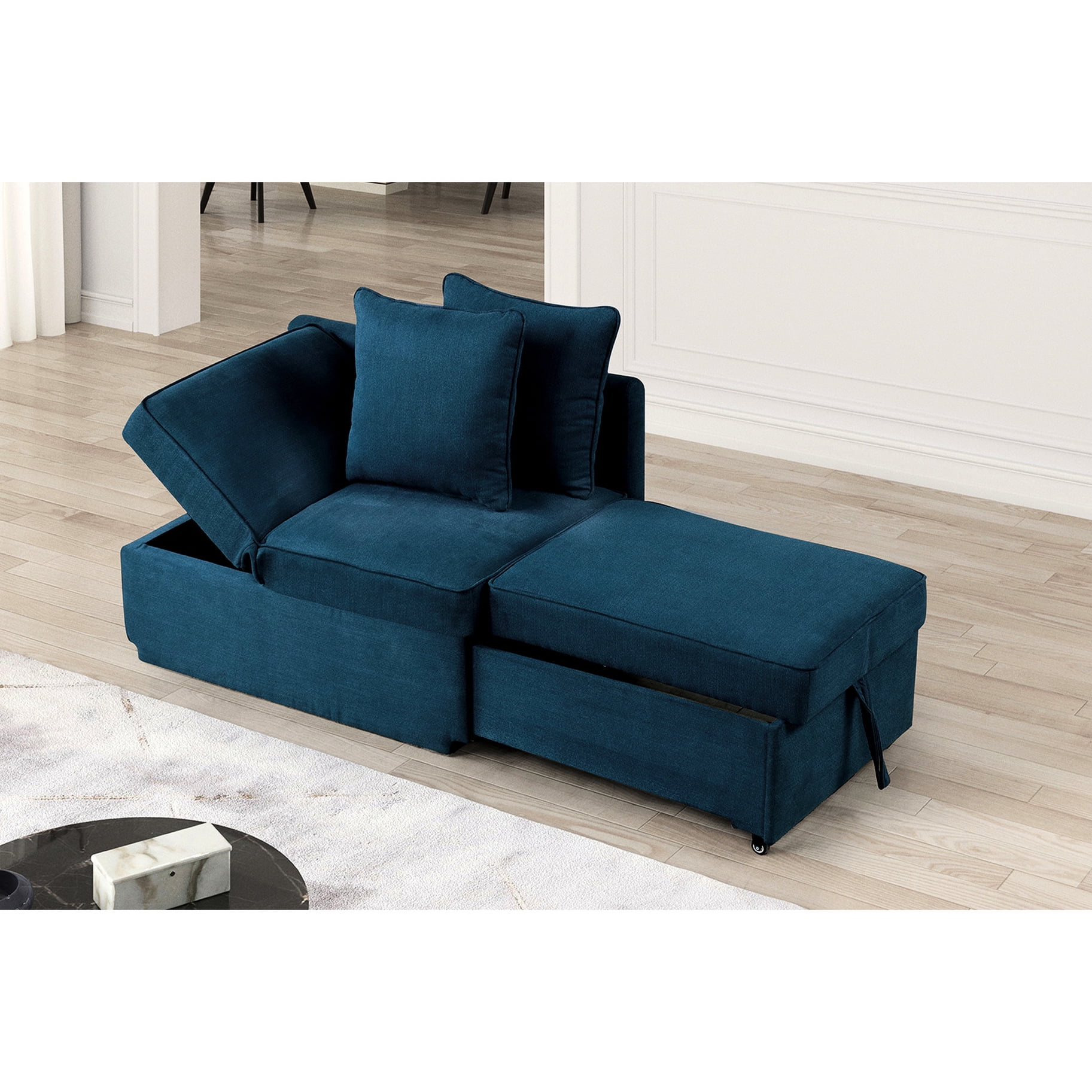 Blue Fabric Chair - Pull - Out Storage Seat - Primary Living Space ...