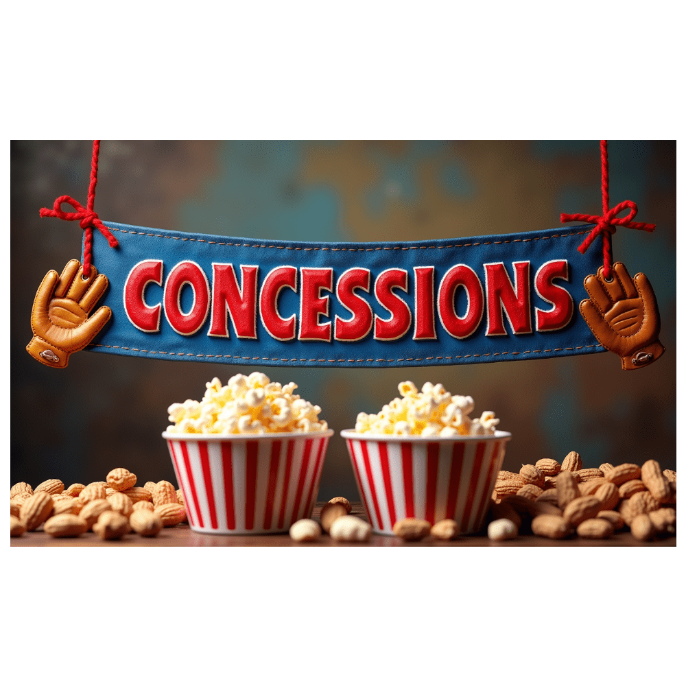 Blue Fabric Concessions Banner with Leather Glove Elements Party ...