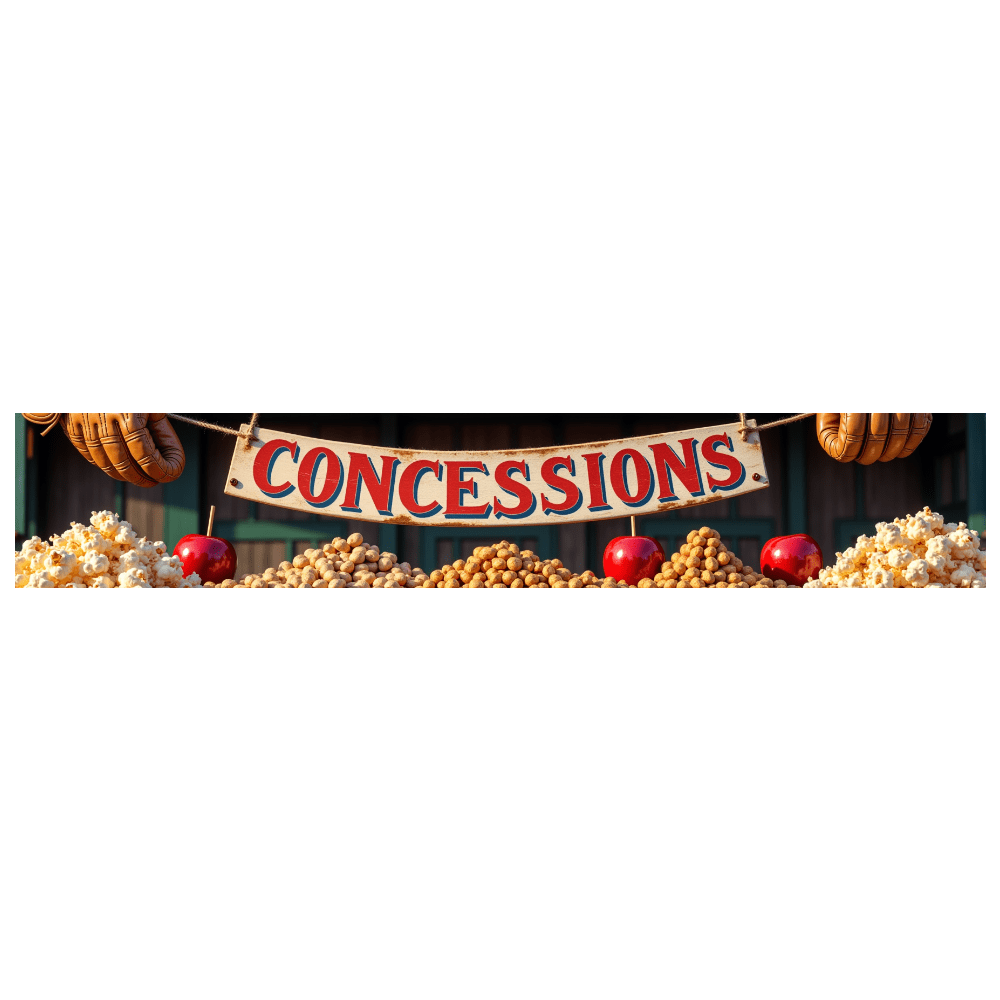 Blue Fabric Concessions Banner with Leather Glove Elements Party ...