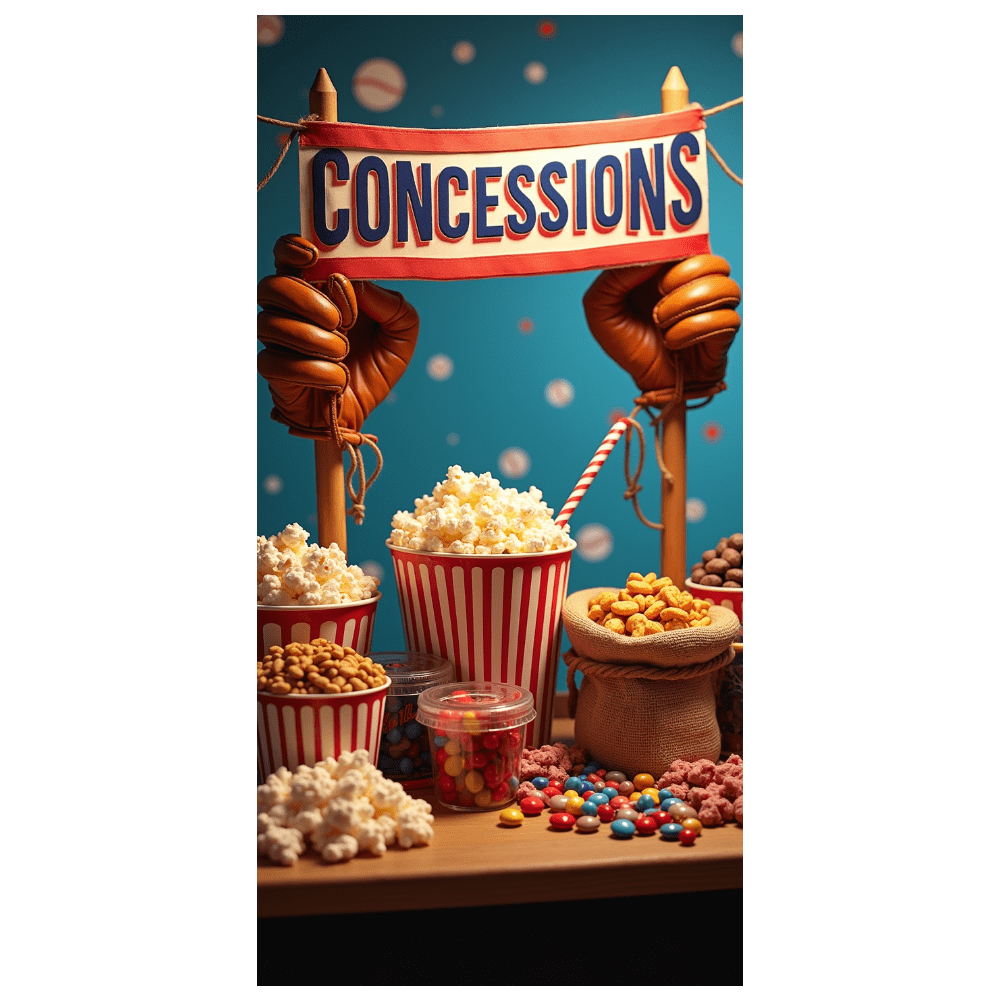 Blue Fabric Concessions Banner with Leather Glove Elements Party ...