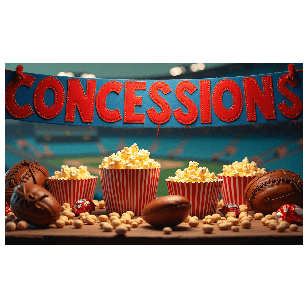 Blue Fabric Concessions Banner with Leather Glove Elements Party ...