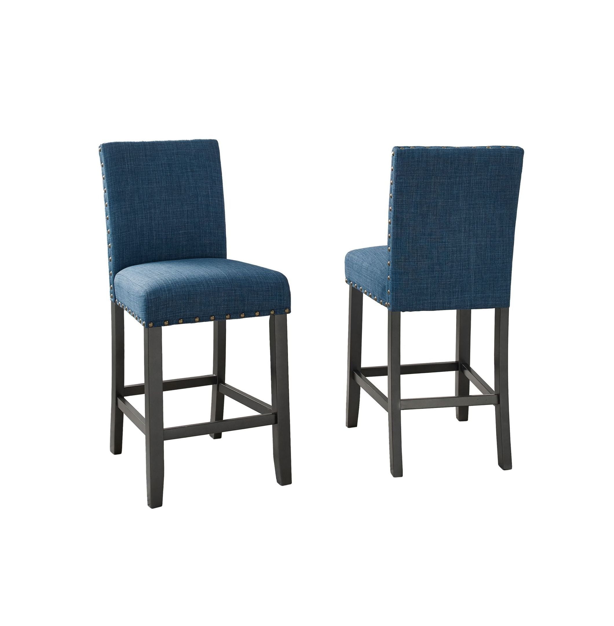 Blue Fabric Counter Height Stools with Nailhead Trim, Set of 2 ...