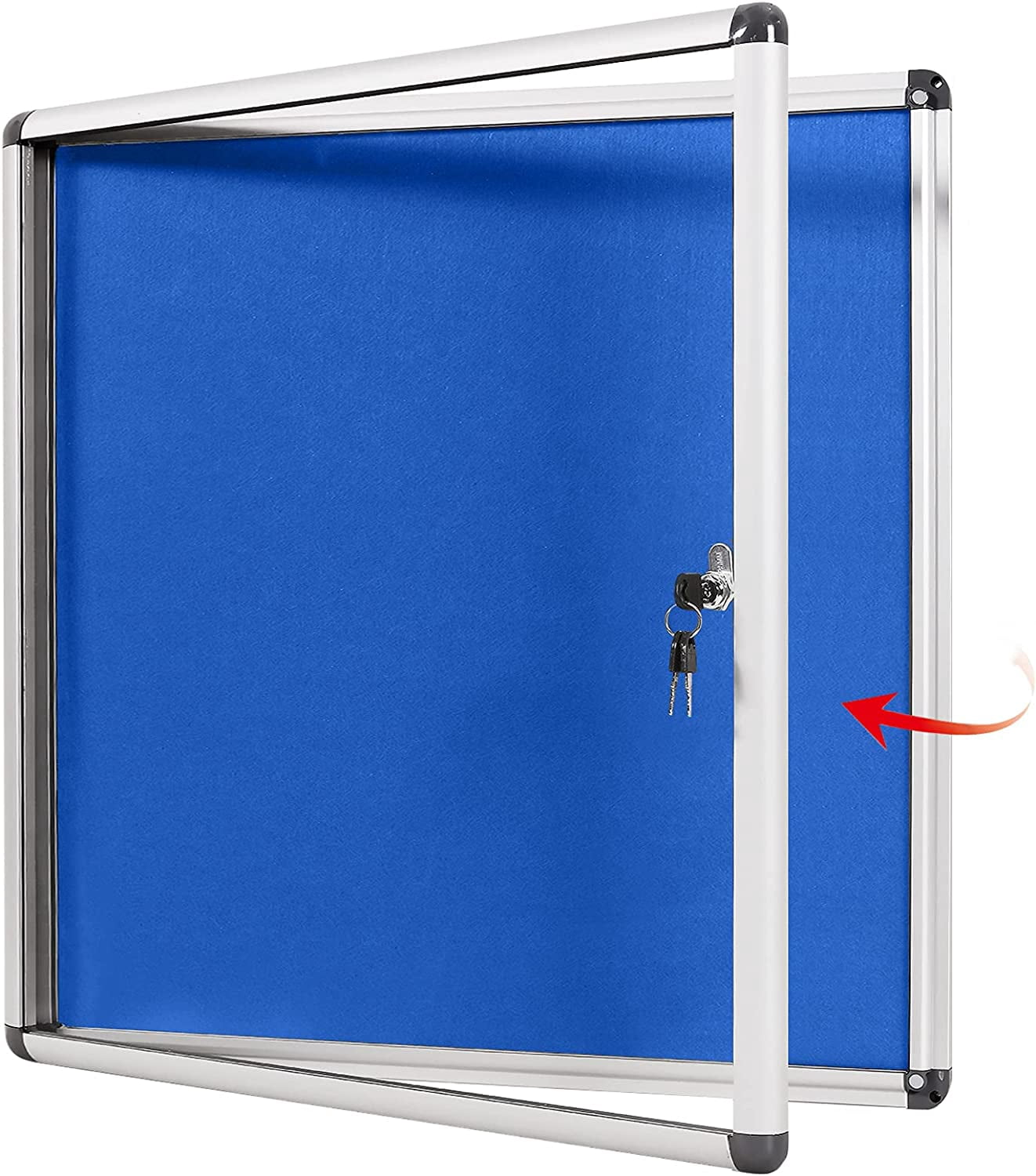 Blue Fabric Lockable Noticeboard Enclosed Pin Bulletin Board Glass ...