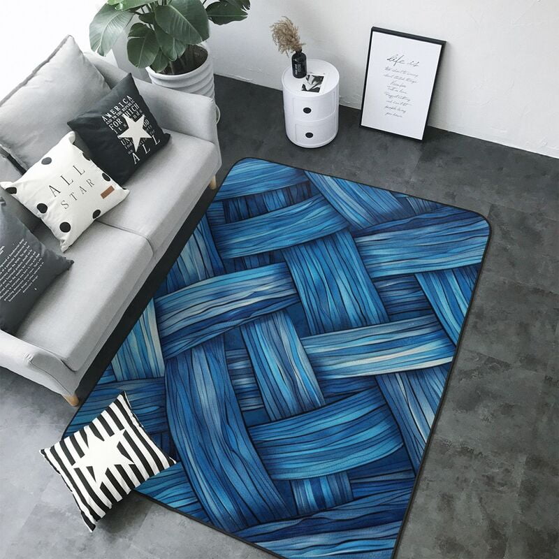 Blue Fabric Mix Drawing Style Print Washable Rugs Area Rugs for Living ...