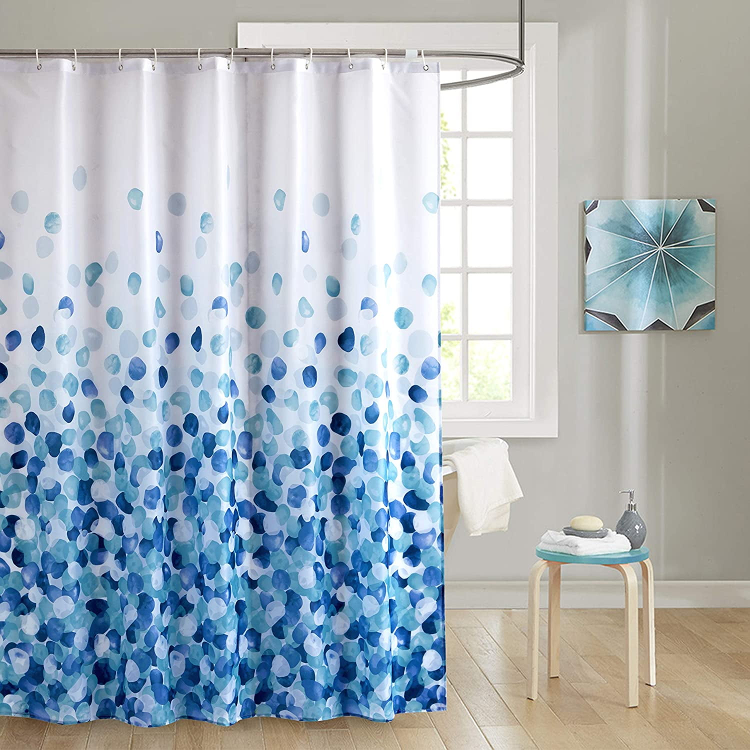 Blue Fabric Shower Curtain Bathroom, Heavy Duty Impermeable Golden and ...