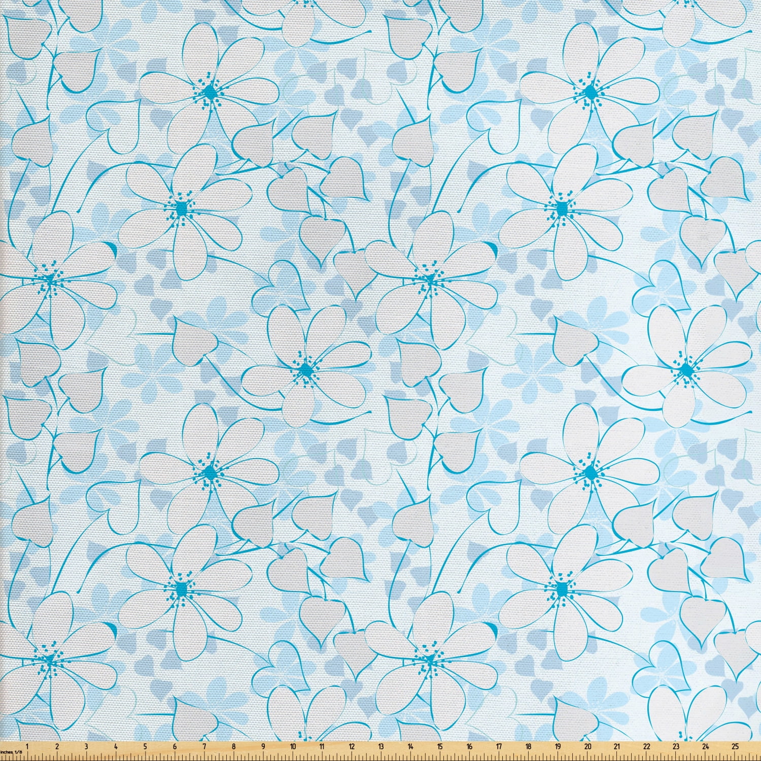 Ambesonne Blue Fabric by the Yard Upholstery, Abstract Flowers Hearts ...