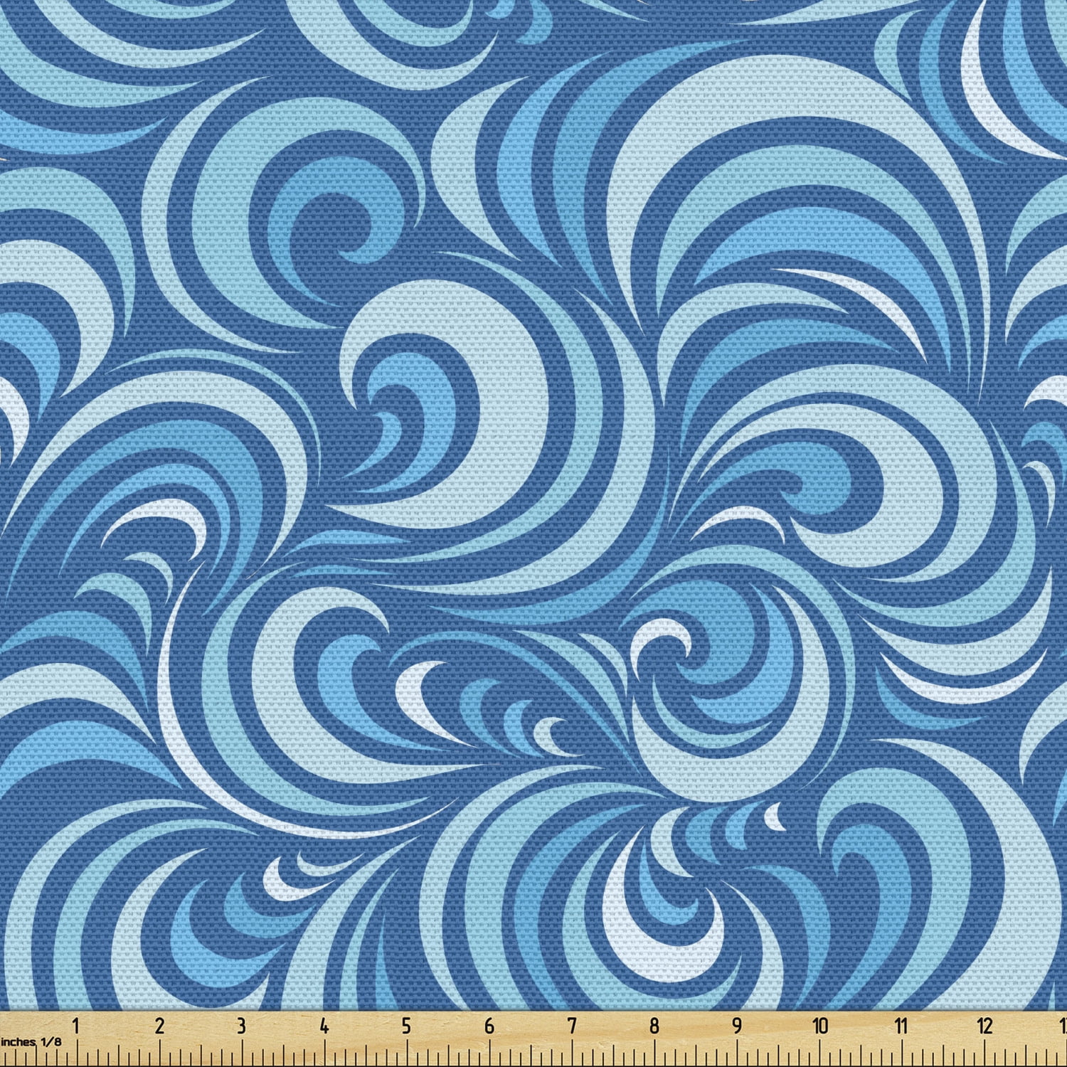 Ambesonne Blue Fabric by the Yard Upholstery, Marine Waves Spirals Art ...
