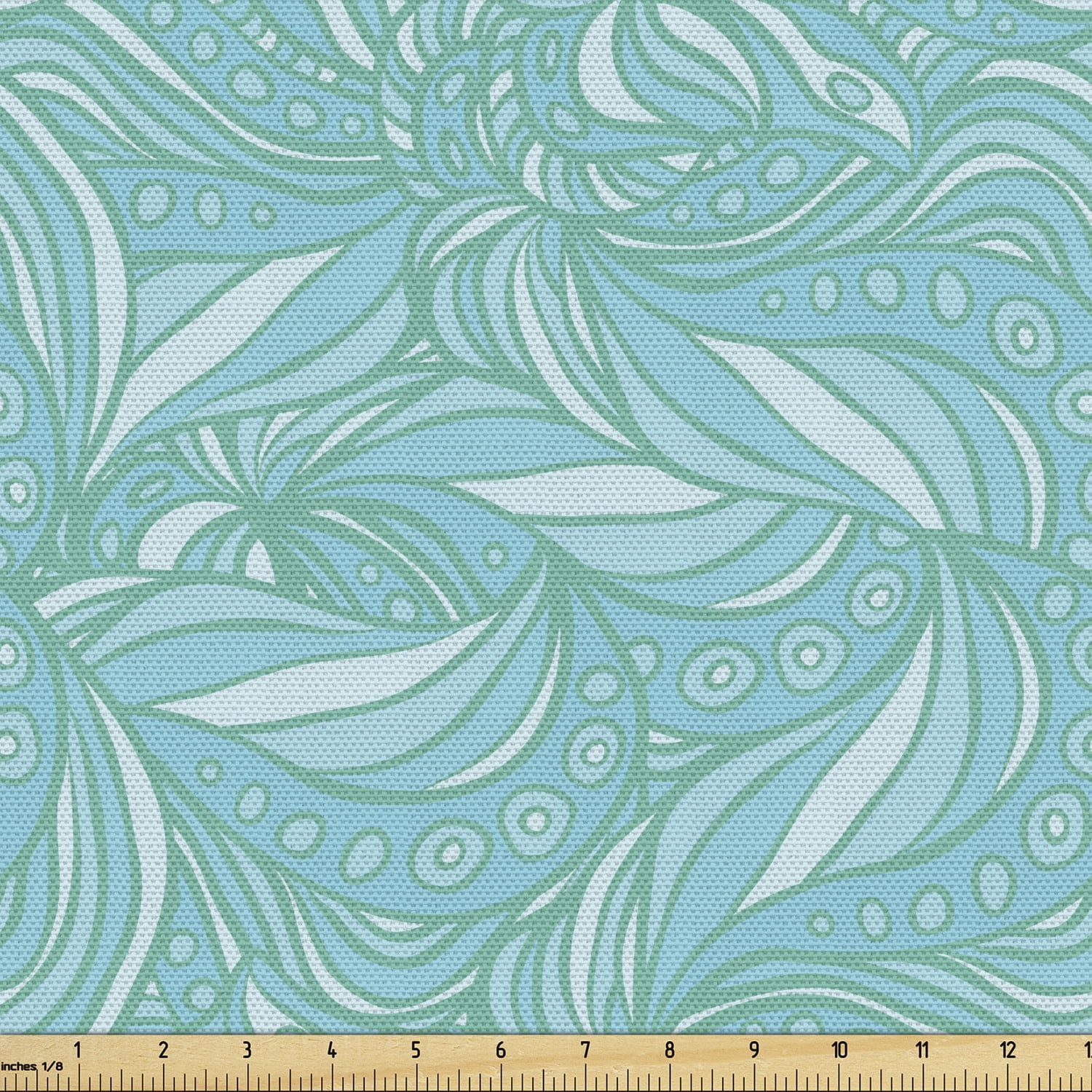 Ambesonne Blue Fabric by the Yard Upholstery, Doodle Style Ocean Waves ...