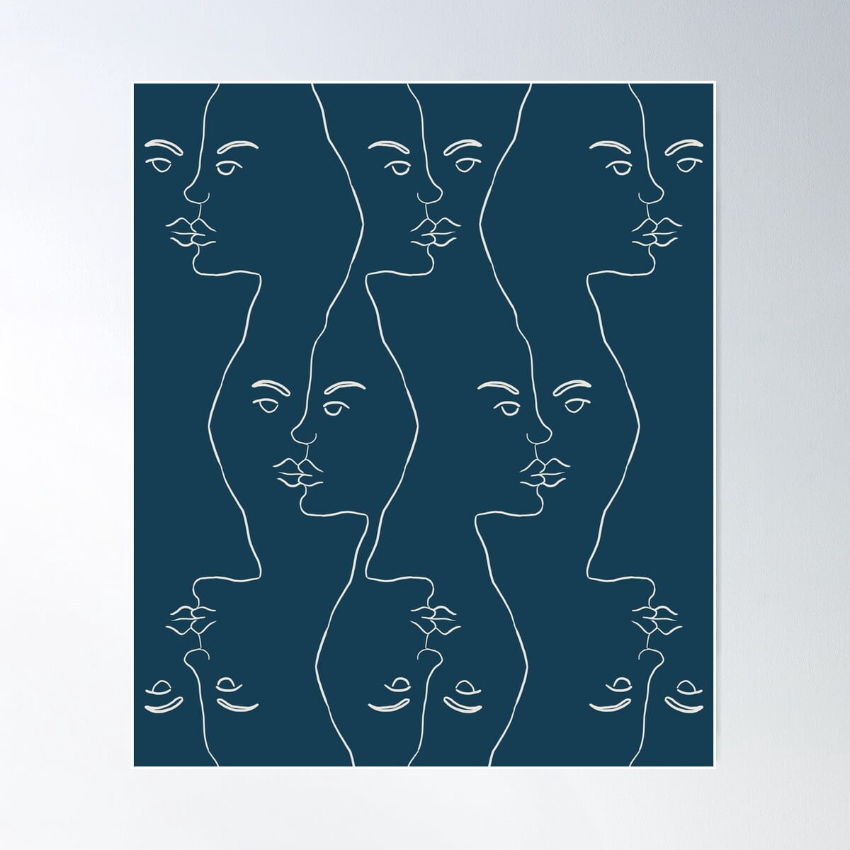 Blue Faces Pattern Poster Wall Art, Modern Wall Decor For Living Room ...