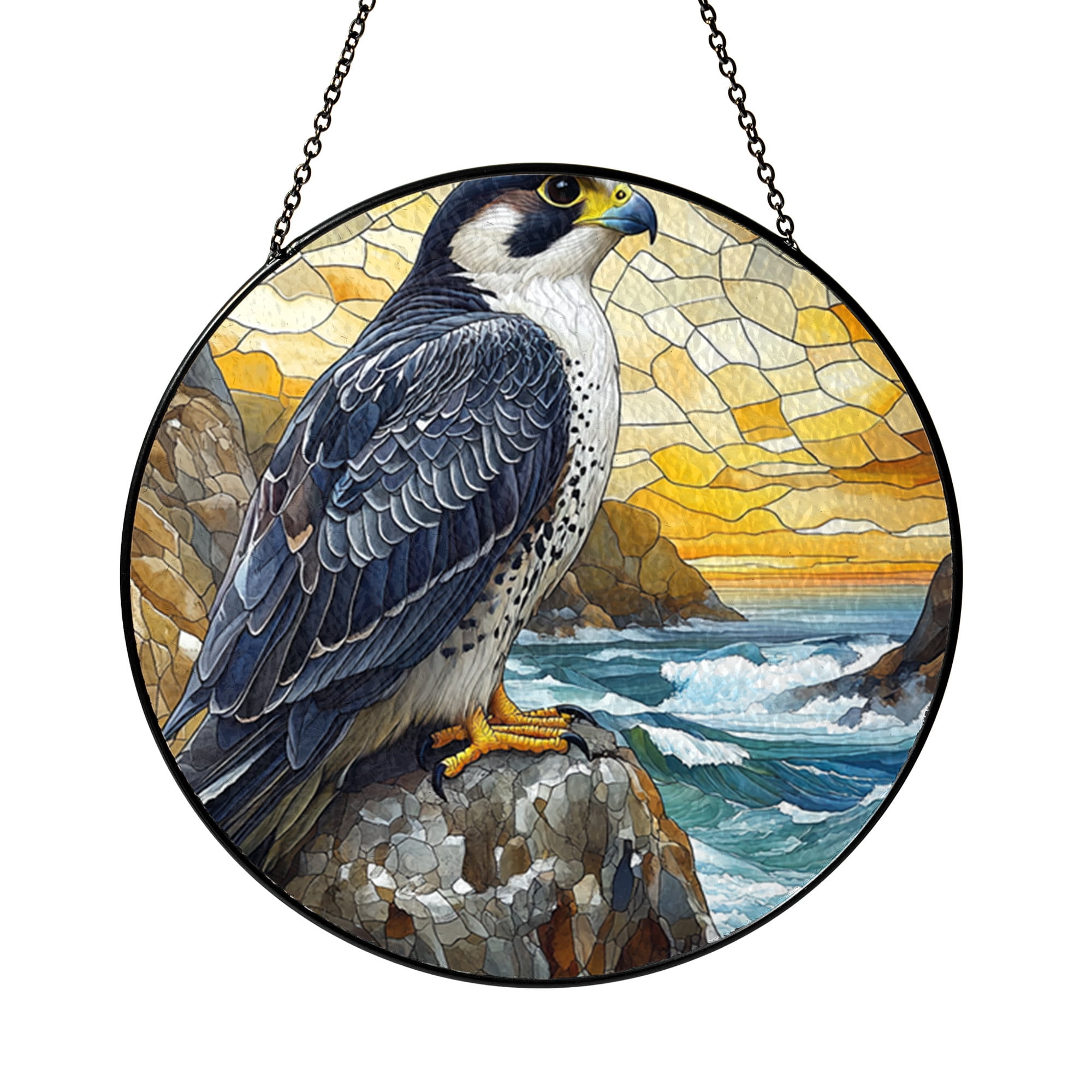 Blue Falcon Stained Glass Suncatcher Cliff View Window Hanging Bird ...