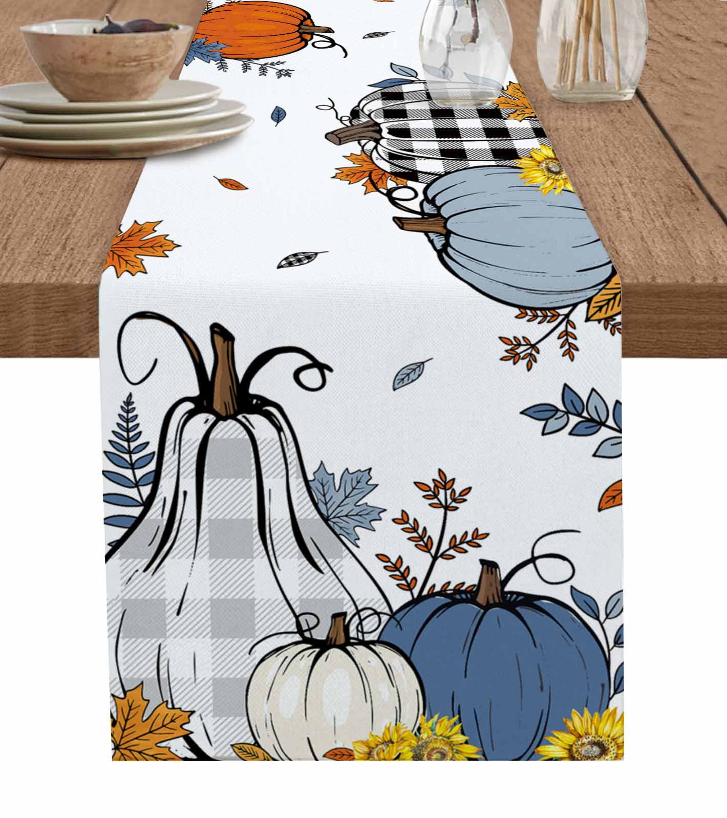Blue Fall Burlap-Cotton Table Runner 72 Inches Long,Thanksgiving ...