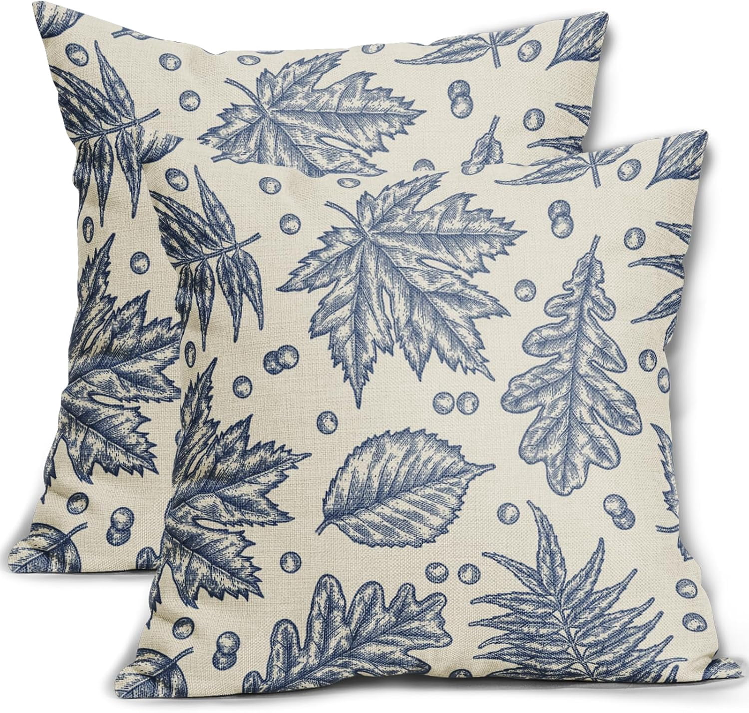 Blue Fall Pillow Covers 20x20 Set of 2 Cream Maple Leaf Print Autumn ...