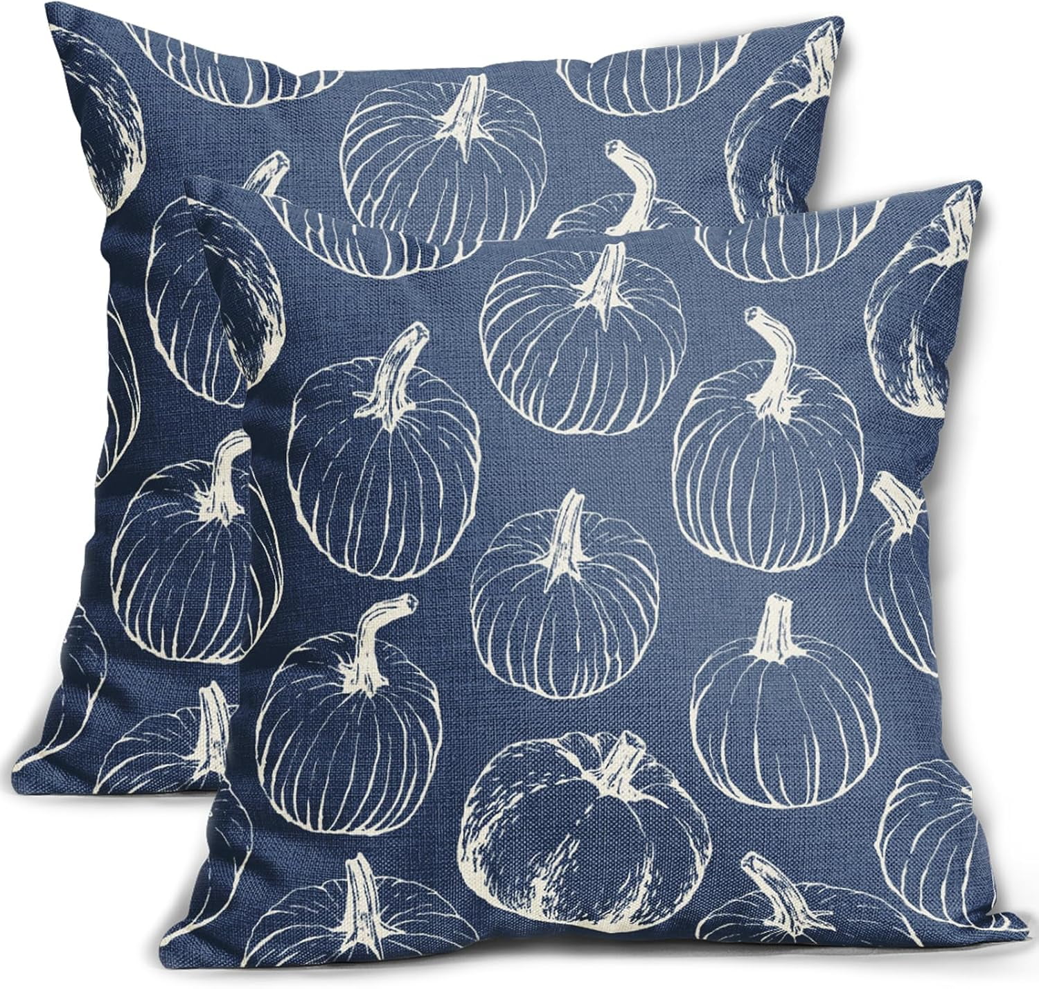 Blue Fall Pumpkin Pillow Covers 20x20 Set of 2 Autumn Themed ...