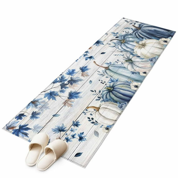 Blue Fall Pumpkins 2'x6' Runner Rug, Thanksgiving Maple Leaf Tree ...
