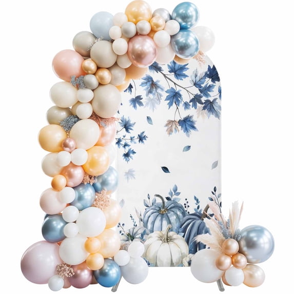 Blue Fall Pumpkins Arch Backdrop Cover 5x2.1 Ft, Spandex Wedding Arch ...