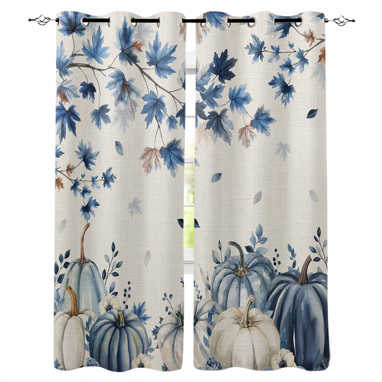 Blue Fall Pumpkins Blackout Curtains 72 Inches Long, Thanksgiving Maple ...
