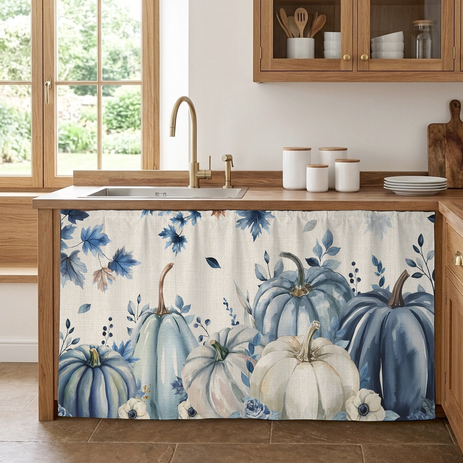 Blue Fall Pumpkins Cabinet Curtain 28"Wx51"L, Dustproof Storage Cabinet ...