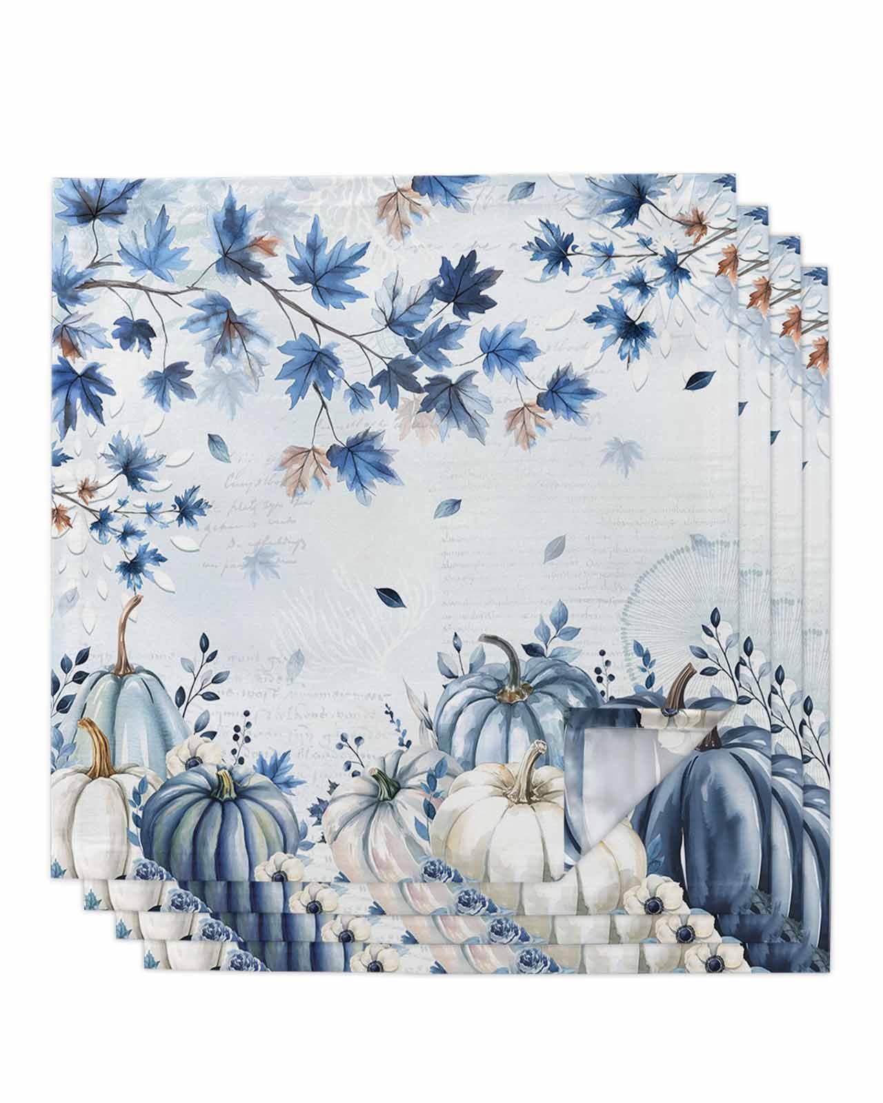 Blue Fall Pumpkins Cloth Napkins Set of 4 Reusable Dinner Napkins ...
