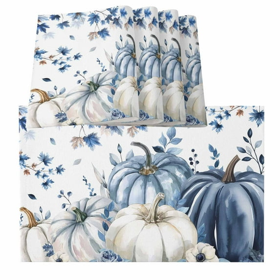 Blue Fall Pumpkins Maple Leaf Tree Thanksgiving Autumn Burlap Kitchen ...