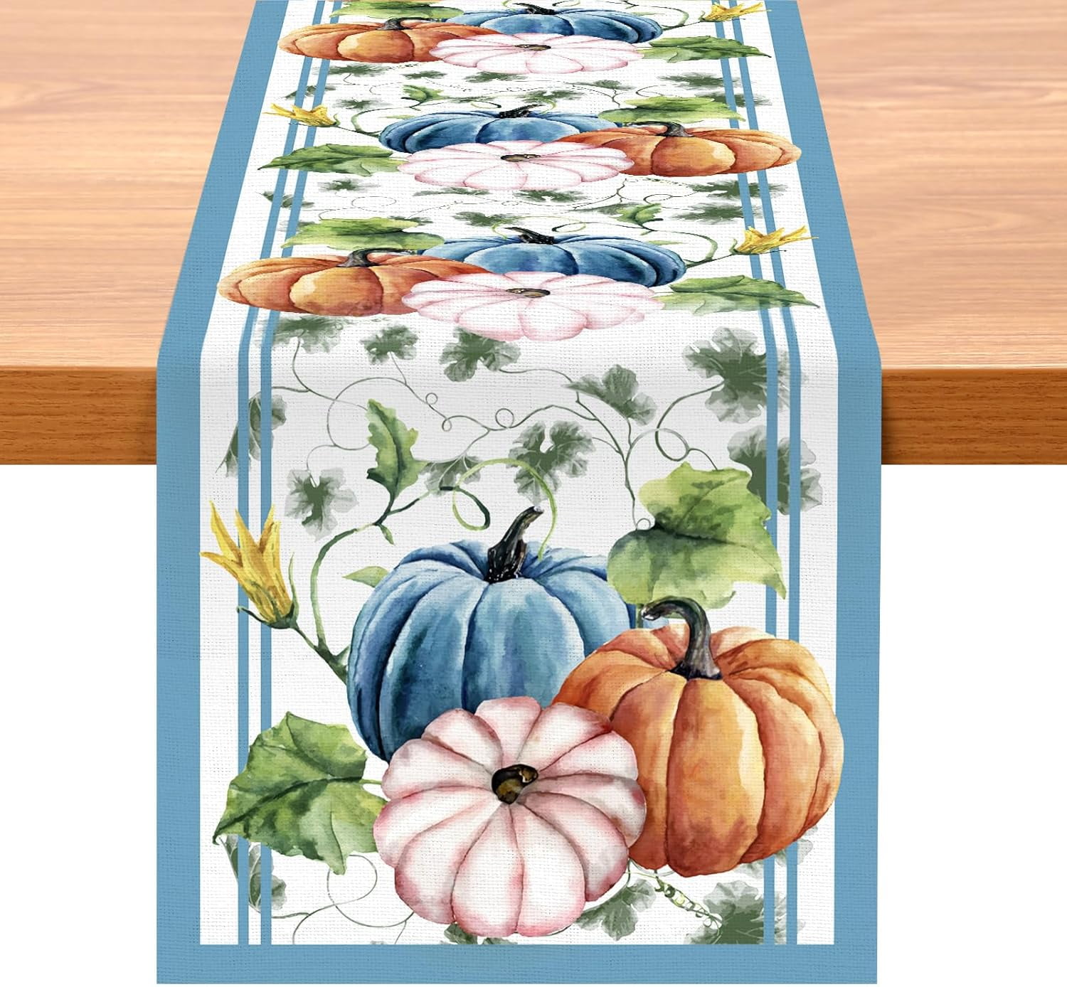 Blue Fall Table Runner Pumpkin Thanksgiving Table Decor 13 x 72 Inches ...