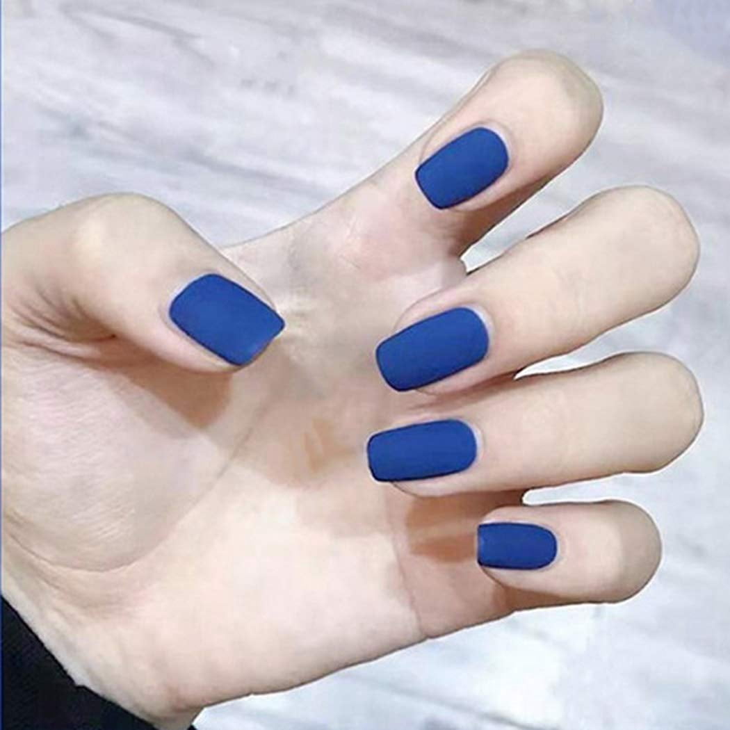 Blue False Nails Long Press on Fake Nail Square Acrylic False Nail ...