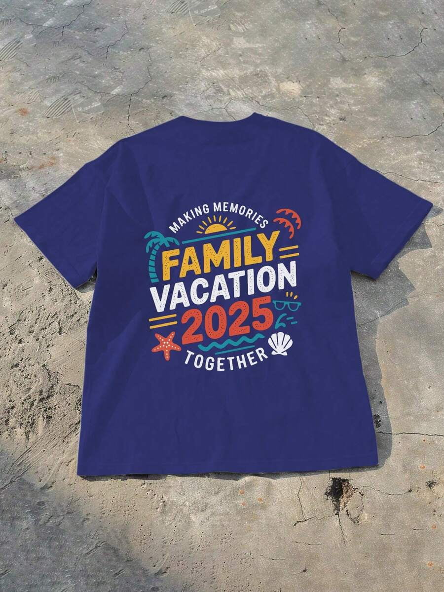 Blue Family Vacation 2025 Graphic T-Shirt Comfort Fit Pure Cotton ...