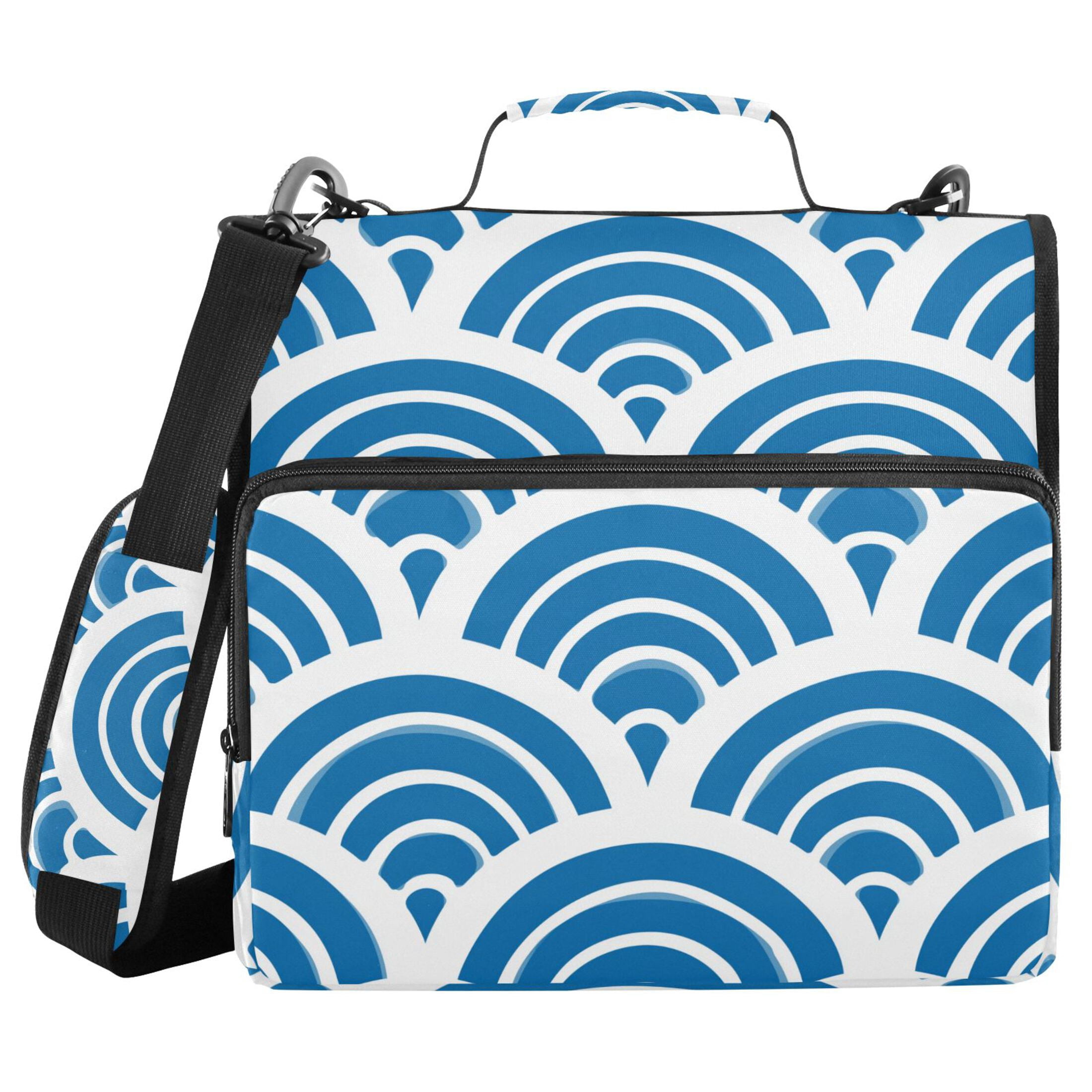 Blue Fans Pattern Binder Bag with Shoulder Strap 3 Ring Zipper Binder ...