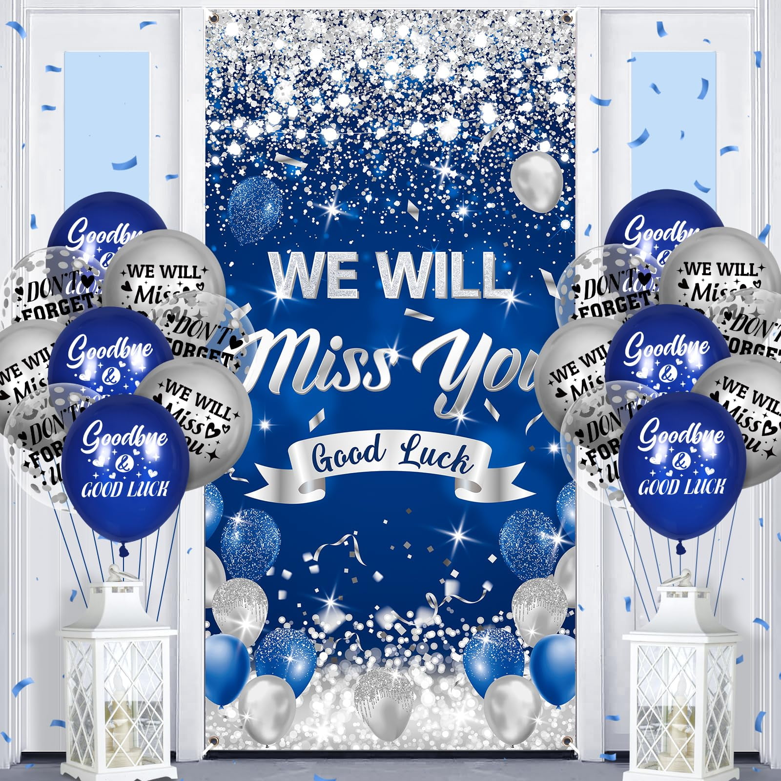 Blue Farewell Party Decorations YPF5 Navy Blue Silver We Will Miss You ...