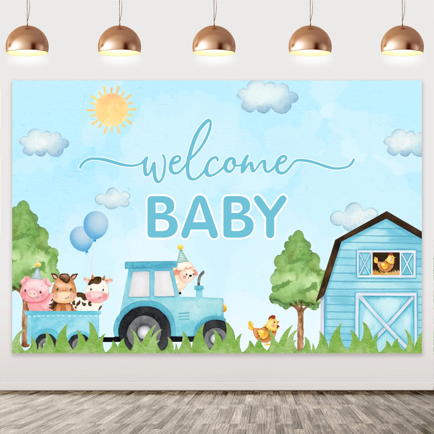 Blue Barnyard Baby Shower Decor - Farm Animal Themed Welcome Baby ...