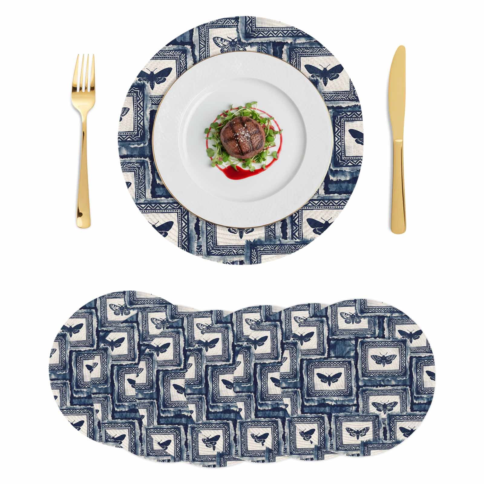 Blue Farm Animal Round Placemats Set of 6 Vintage Butterfly Tie-dye ...