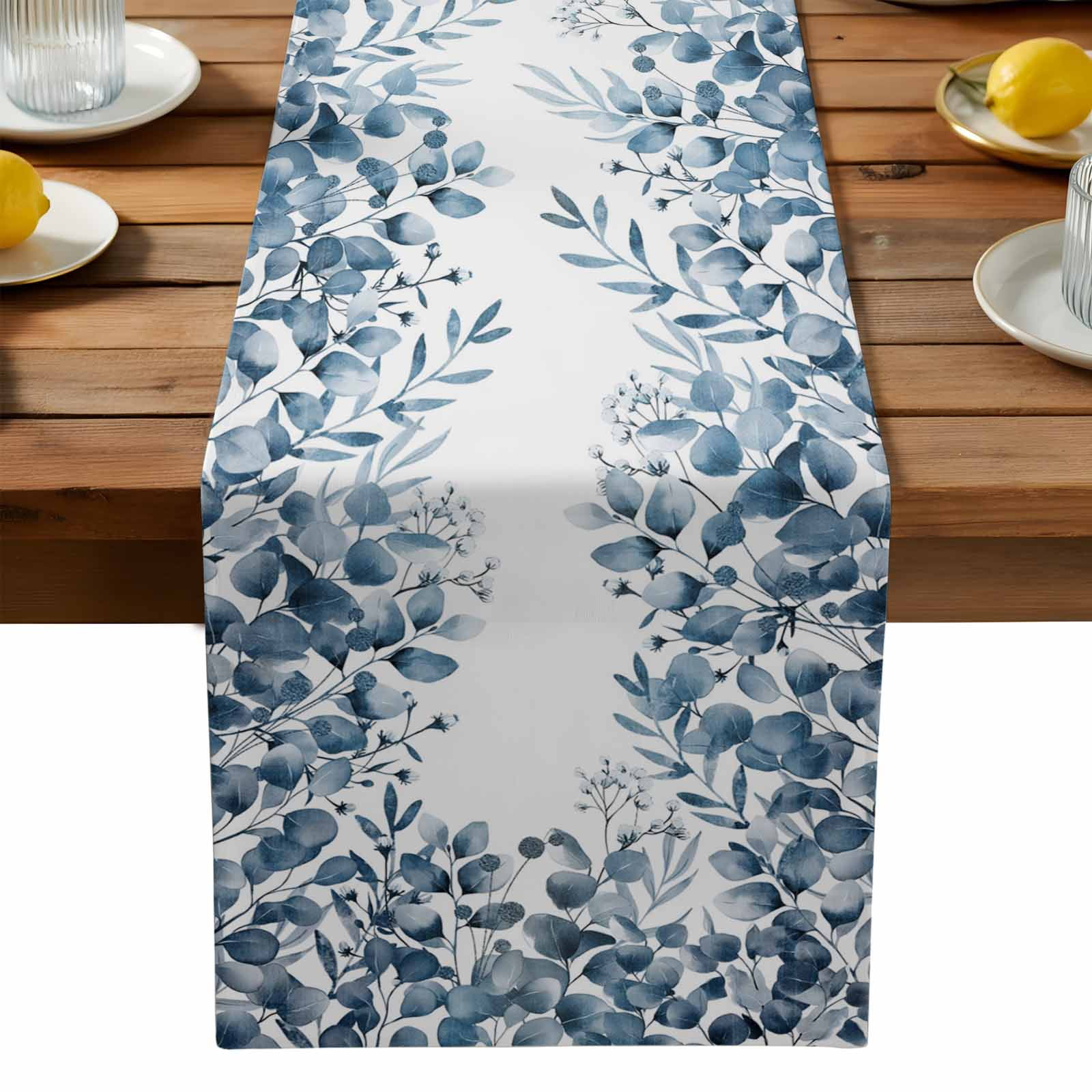 Blue Farm Eucalyptus Leaves Table Runners 13x90 Inches Long Linen ...