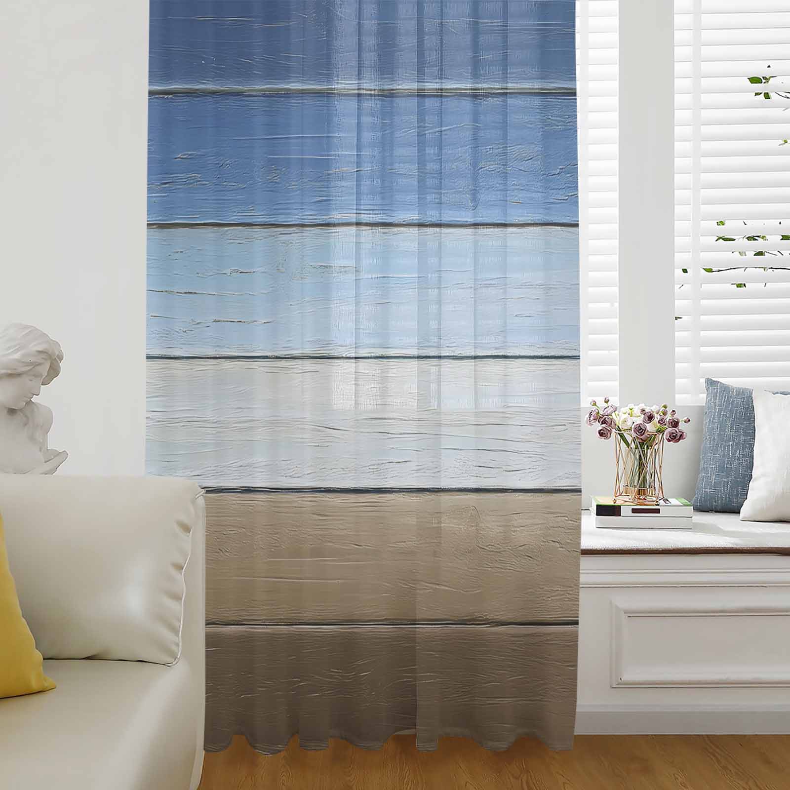 Blue Farm Window Curtain 96 Inches Long,Vintage Brown Farmhouse ...