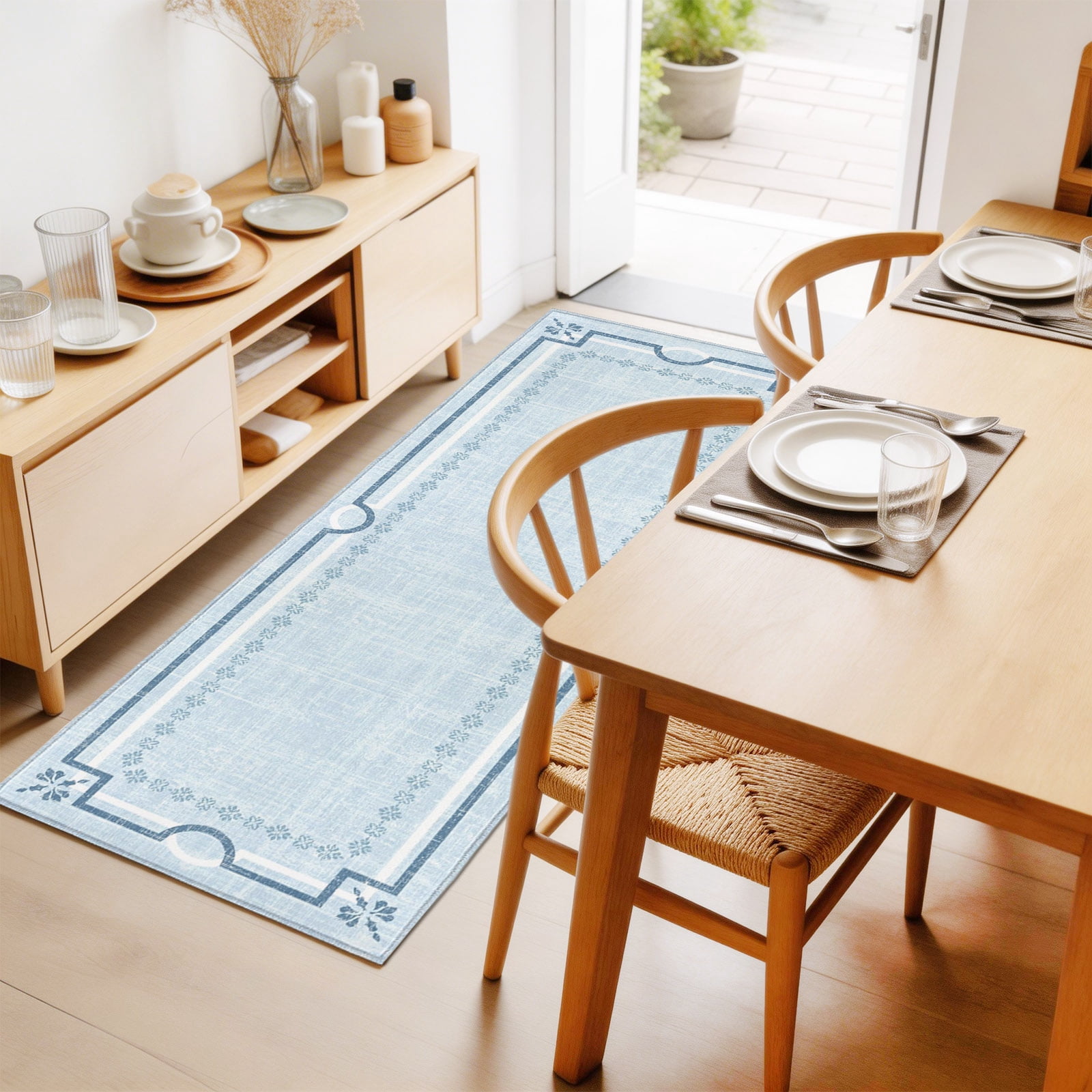 Blue Farmhouse 2'x6' Runner Rug for Hallway Walkway Kitchen Galley ...