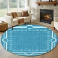 Blue Farmhouse 8FT Round Area Rugs for Living Room Linen Texture ...