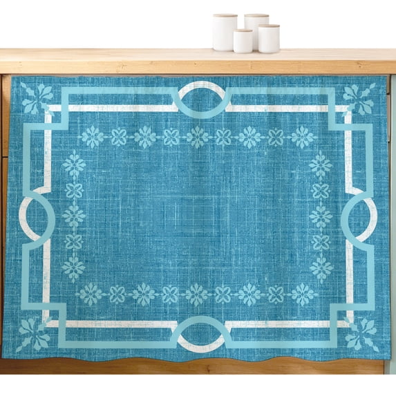 Blue Farmhouse Cabinet Curtains 11" W x 13" L, Linen Texture Geometric ...