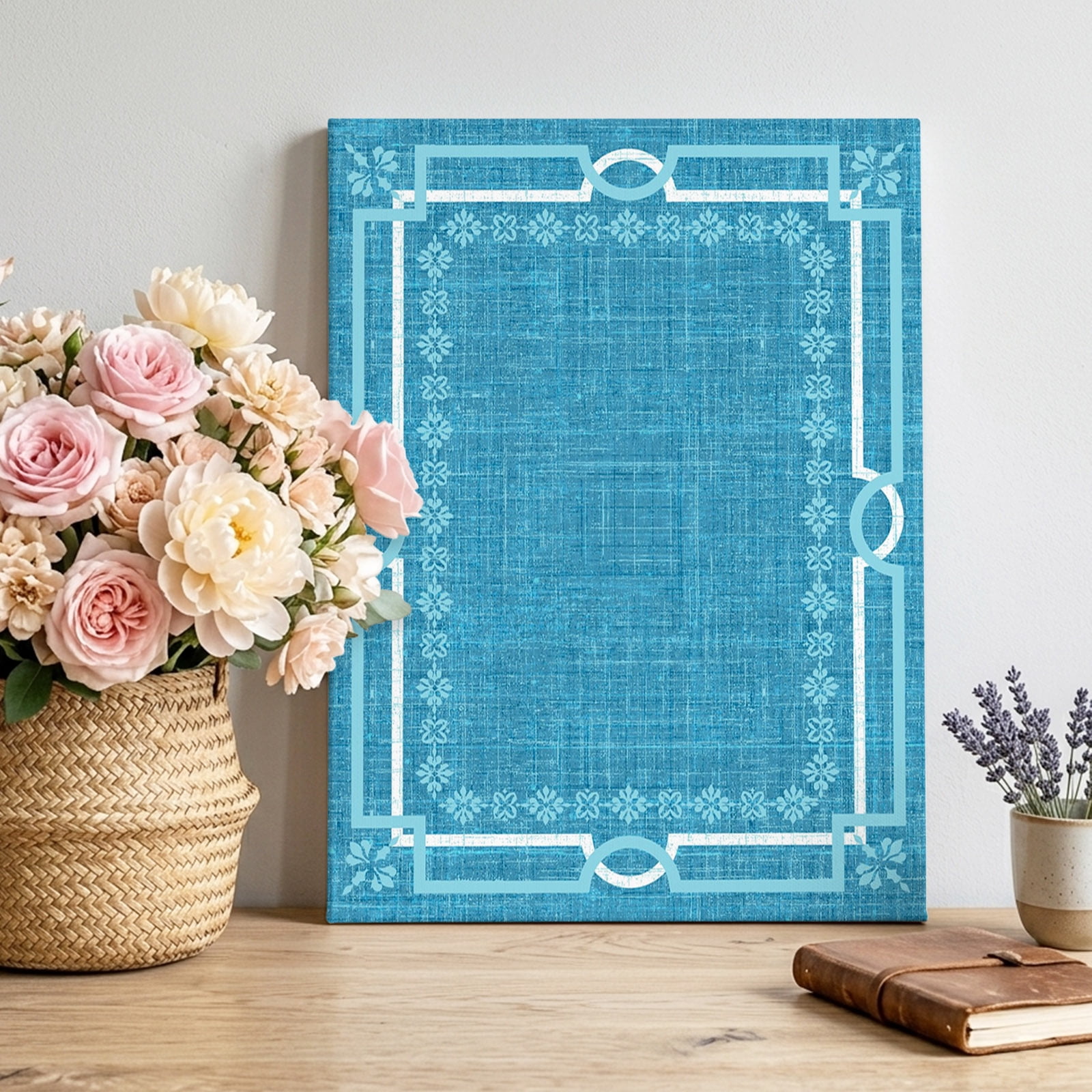 Blue Farmhouse Canvas Wall Art for Living Room, Linen Texture Geometric ...