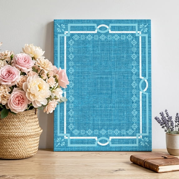 Blue Farmhouse Canvas Wall Art for Living Room, Linen Texture Geometric ...