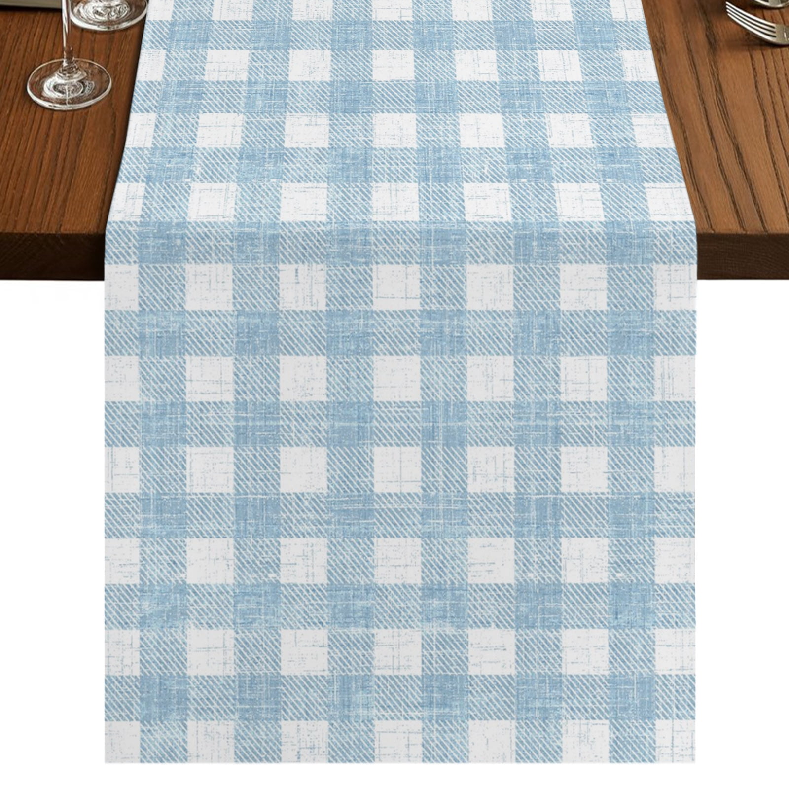 Blue Farmhouse Check Burlap Cotton Table Runner 13x70 Inches Long ...