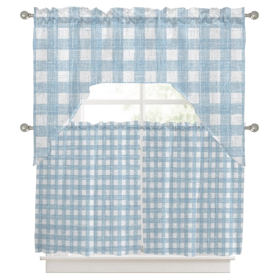 Blue Farmhouse Check Kitchen Curtains Swag Valance and Tier Curtains ...