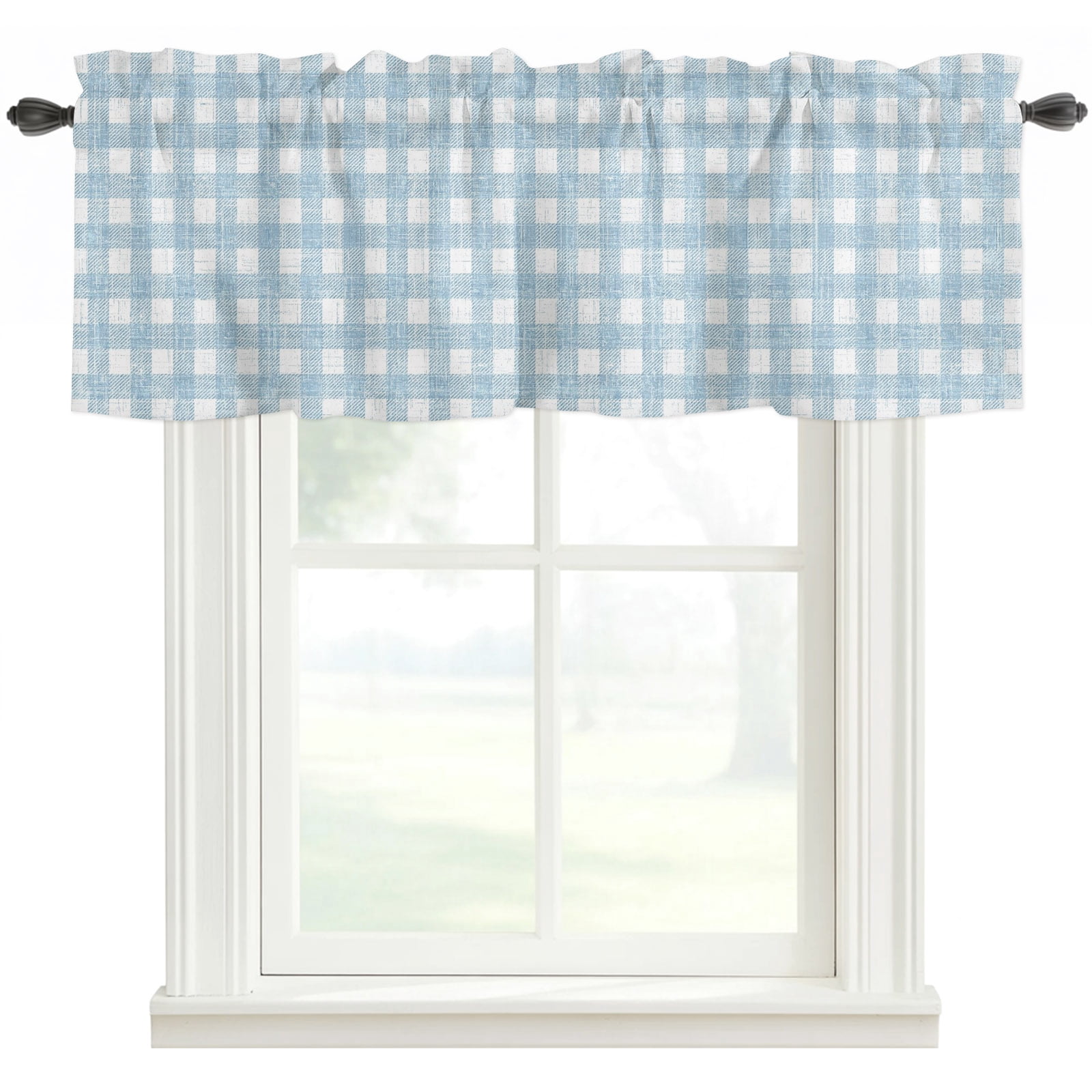Blue Farmhouse Check Valances for Windows Farmhouse Kitchen Curtains ...