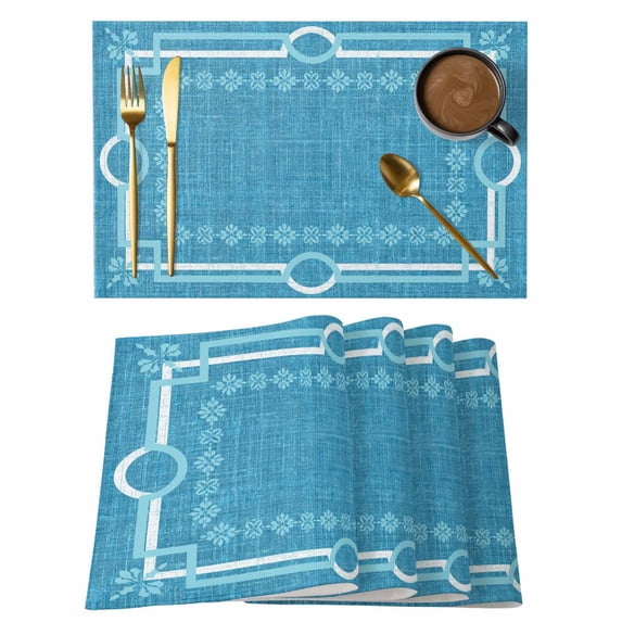 Blue Farmhouse Cotton Linen Placemats Set of 1, Linen Texture Geometric ...