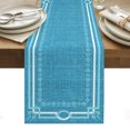 Blue Farmhouse Cotton Linen Table Runner Linen Texture Geometric Lines ...